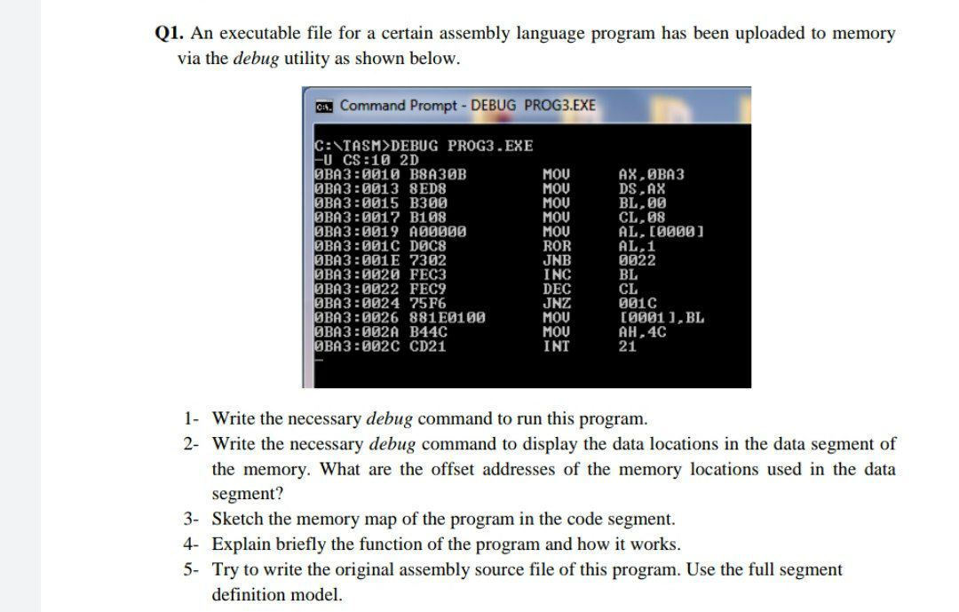 Q1. An executable file for a certain assembly | Chegg.com