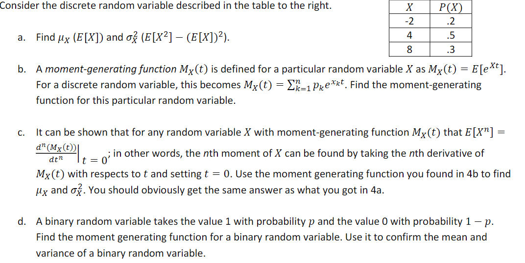 Solved Consider the discrete random variable described in | Chegg.com
