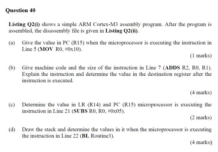 Solved Listing Q2(i) shows a simple ARM Cortex-M3 assembly | Chegg.com