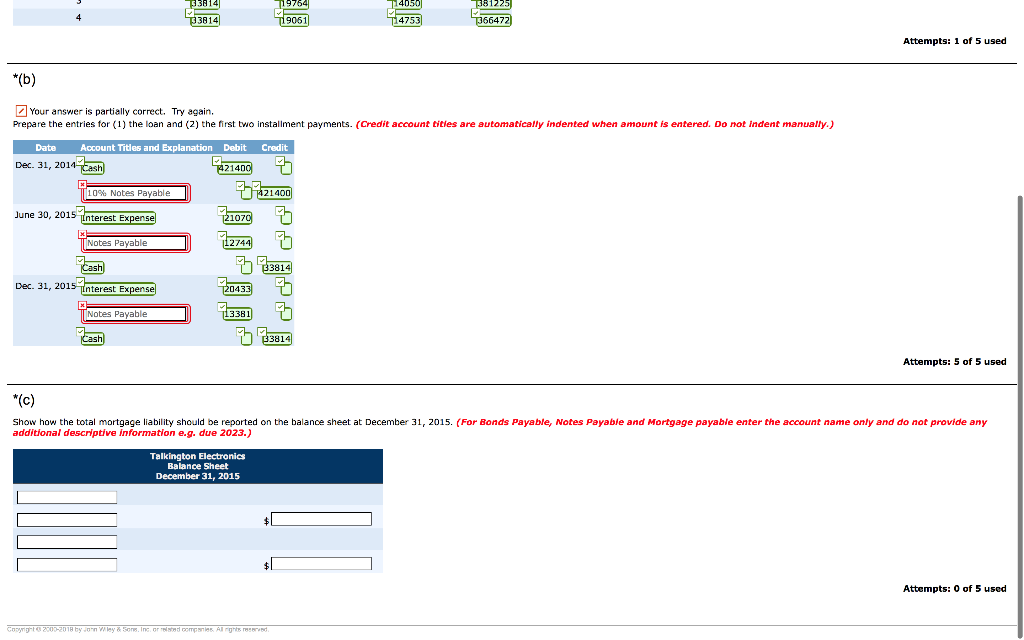 Solved Problem 10-5A (Part Level Submission) Talkington | Chegg.com