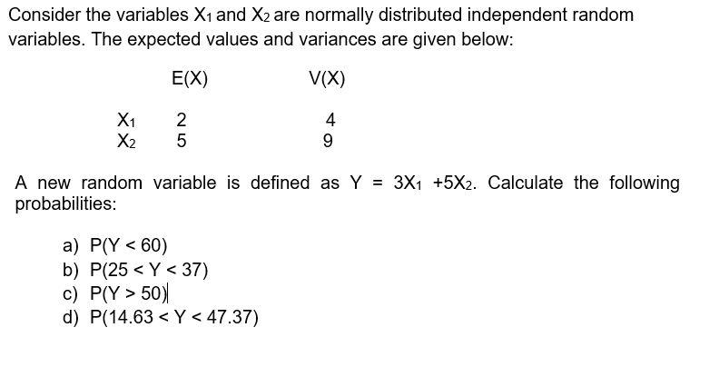 Solved Consider the variables X1 and X2 are normally | Chegg.com