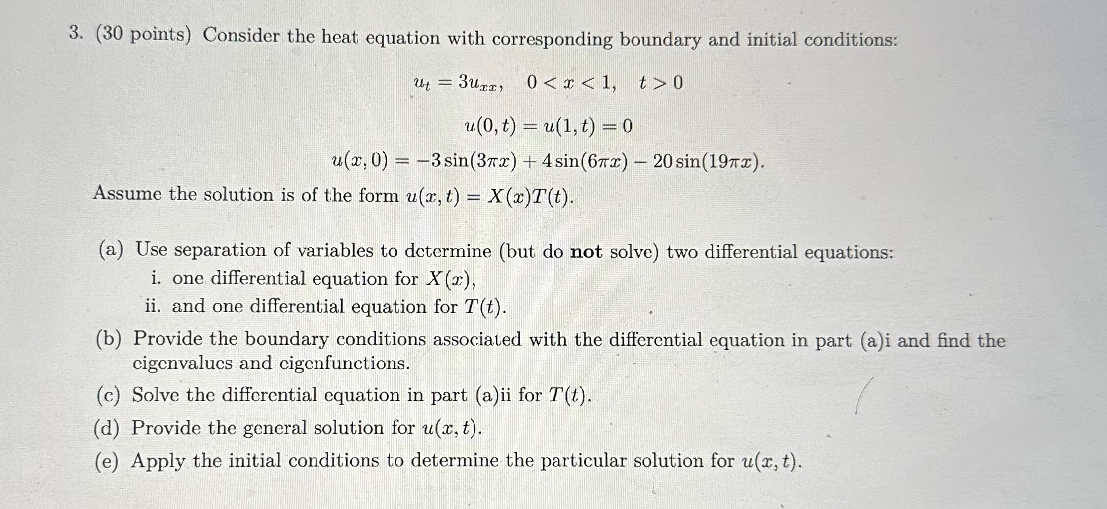 Solved (30 points) Consider the heat equation with | Chegg.com