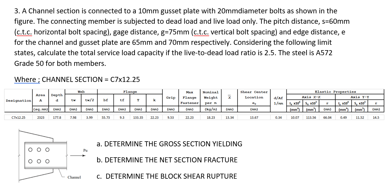 Solved 3. A Channel section is connected to a 10mm gusset | Chegg.com