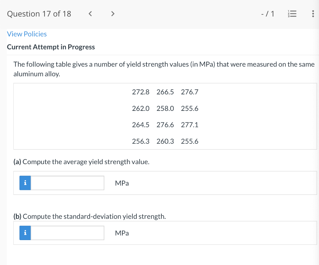 Solved The following table gives a number of yield strength | Chegg.com Solved The following table gives a number of yield strength | Chegg.com