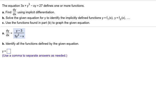 Solved The equation 3x + y -xy-27 defines one or more | Chegg.com