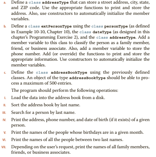 Using classes, design an online address book to keep | Chegg.com