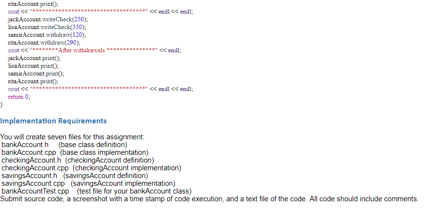 Solved bankAccount extended Create from scratch or modify | Chegg.com