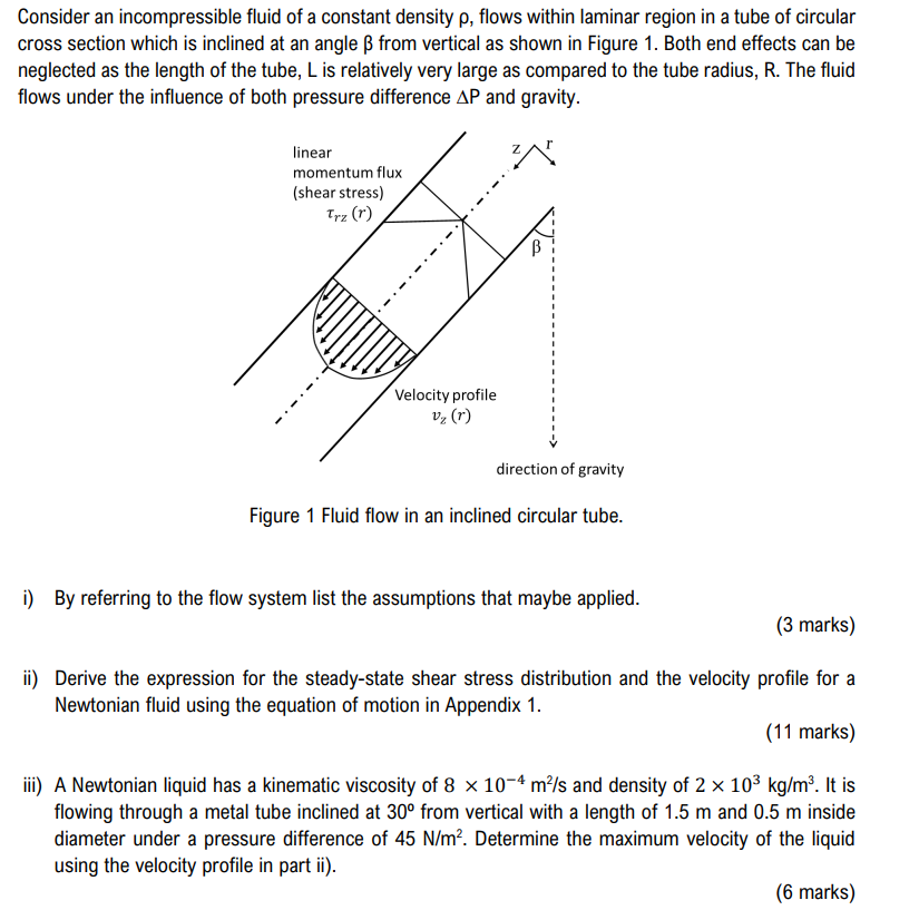 Solved Consider an incompressible fluid of a constant | Chegg.com