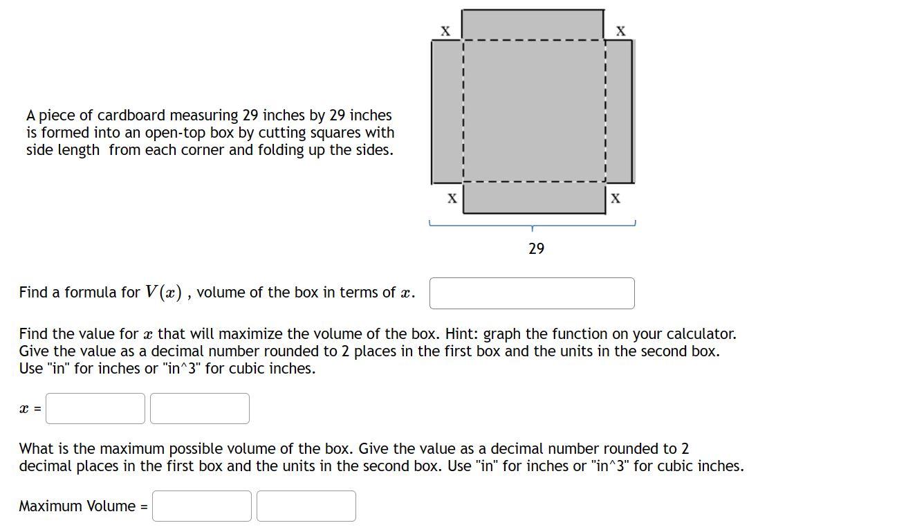 Solved A piece of cardboard measuring 29 inches by 29 inches | Chegg.com