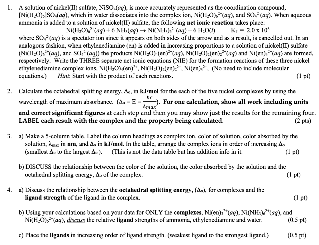 Solved 1. A solution of nickel(II) sulfate, NiSO4(aq), is | Chegg.com