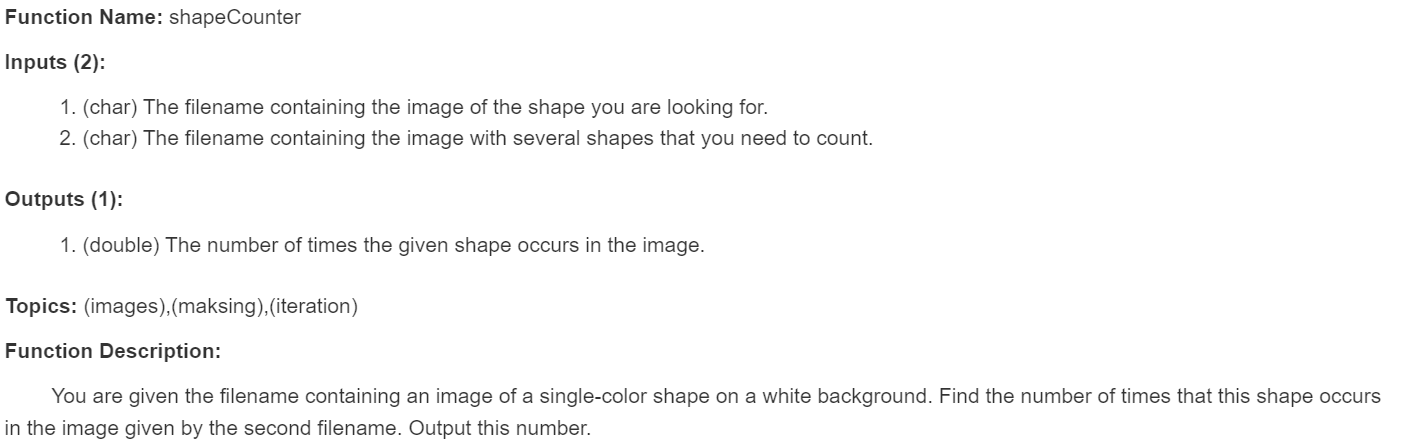 Function Name: shapeCounter Inputs (2): 1. (char) The | Chegg.com