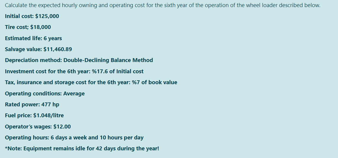 Solved Calculate the expected hourly owning and operating | Chegg.com