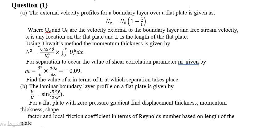 Solved Question (1) (a) The external velocity profiles for a | Chegg.com