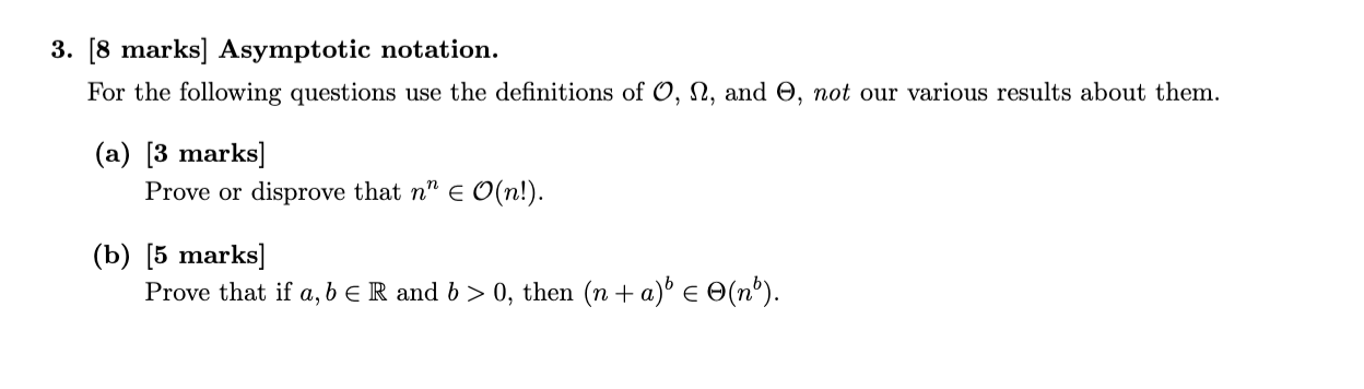 Solved 3. [8 marks] Asymptotic notation. For the following | Chegg.com