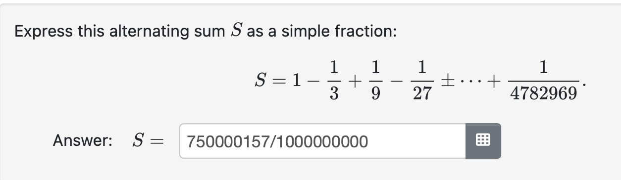 Solved Express this alternating sum S as a simple fraction: | Chegg.com