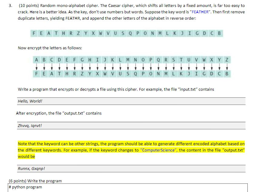 3. (10 points) Random mono-alphabet cipher. The | Chegg.com