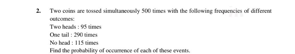 Solved Two coins are tossed simultaneously 500 times with | Chegg.com