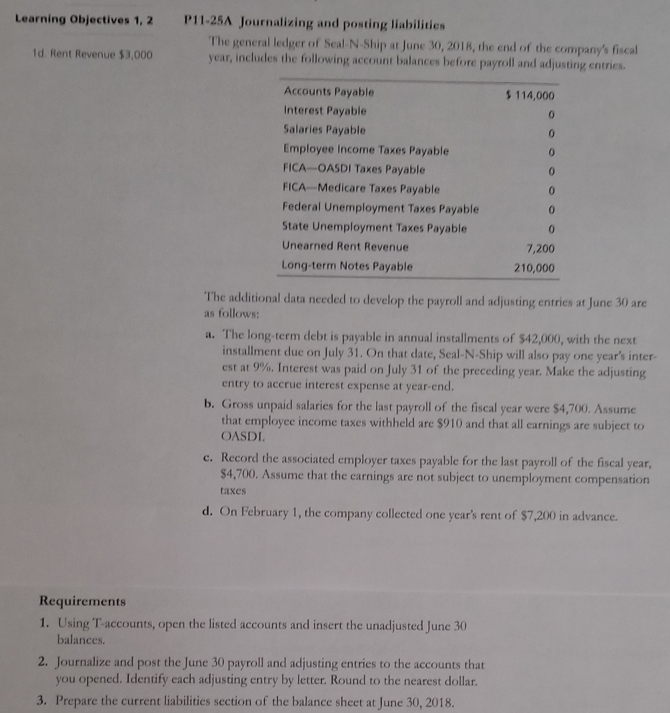 Solved Learning Objectives 1, 2 P11-25A Journalizing and | Chegg.com