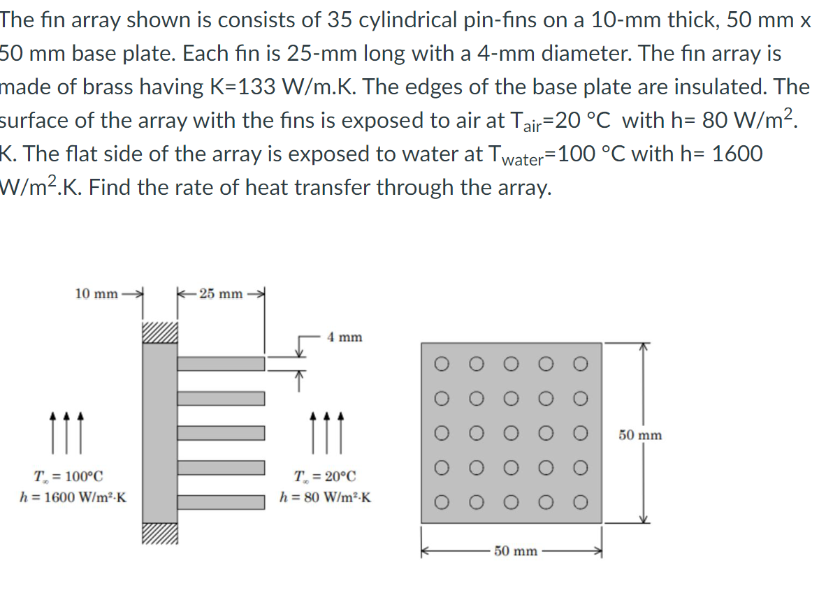 Solved The fin array shown is consists of 35 ﻿cylindrical | Chegg.com