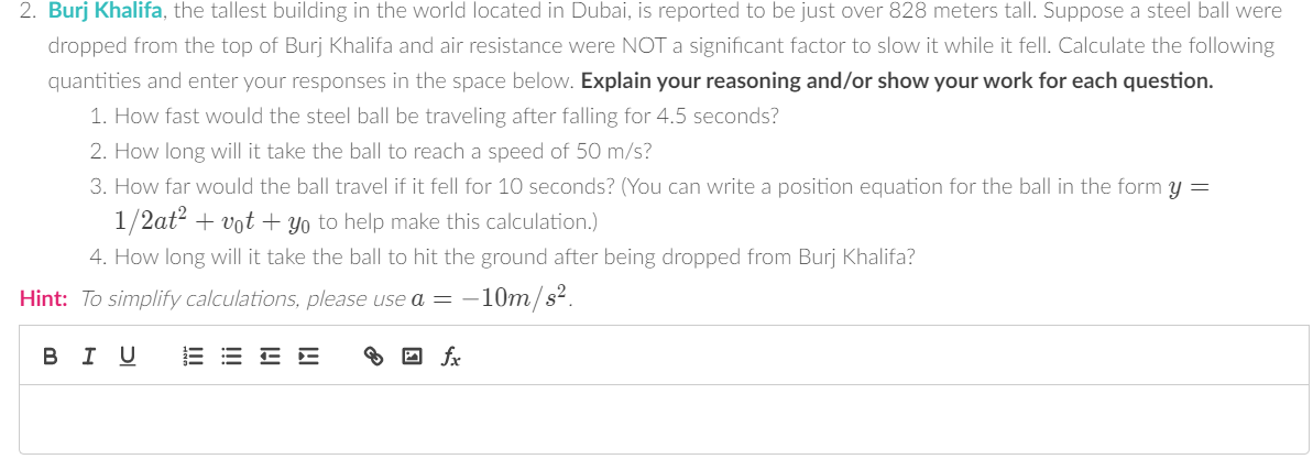 Solved 2. Burj Khalifa, the tallest building in the world | Chegg.com