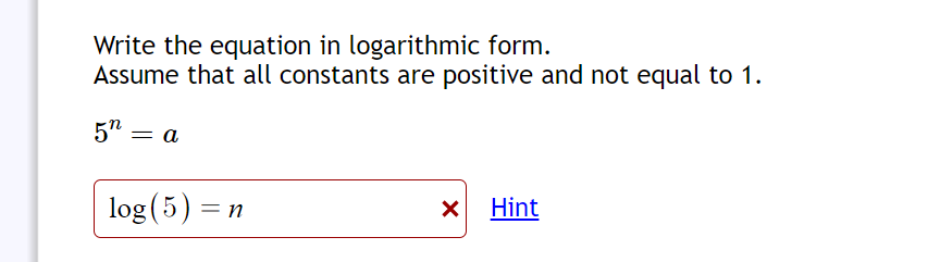 Solved Write the equation in logarithmic form.Assume that | Chegg.com