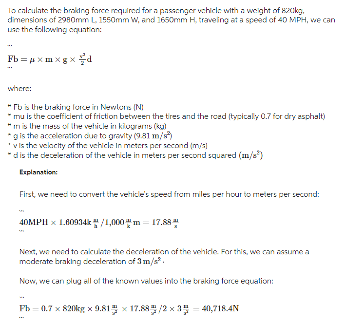 Solved Based on the above Braking force calculations | Chegg.com