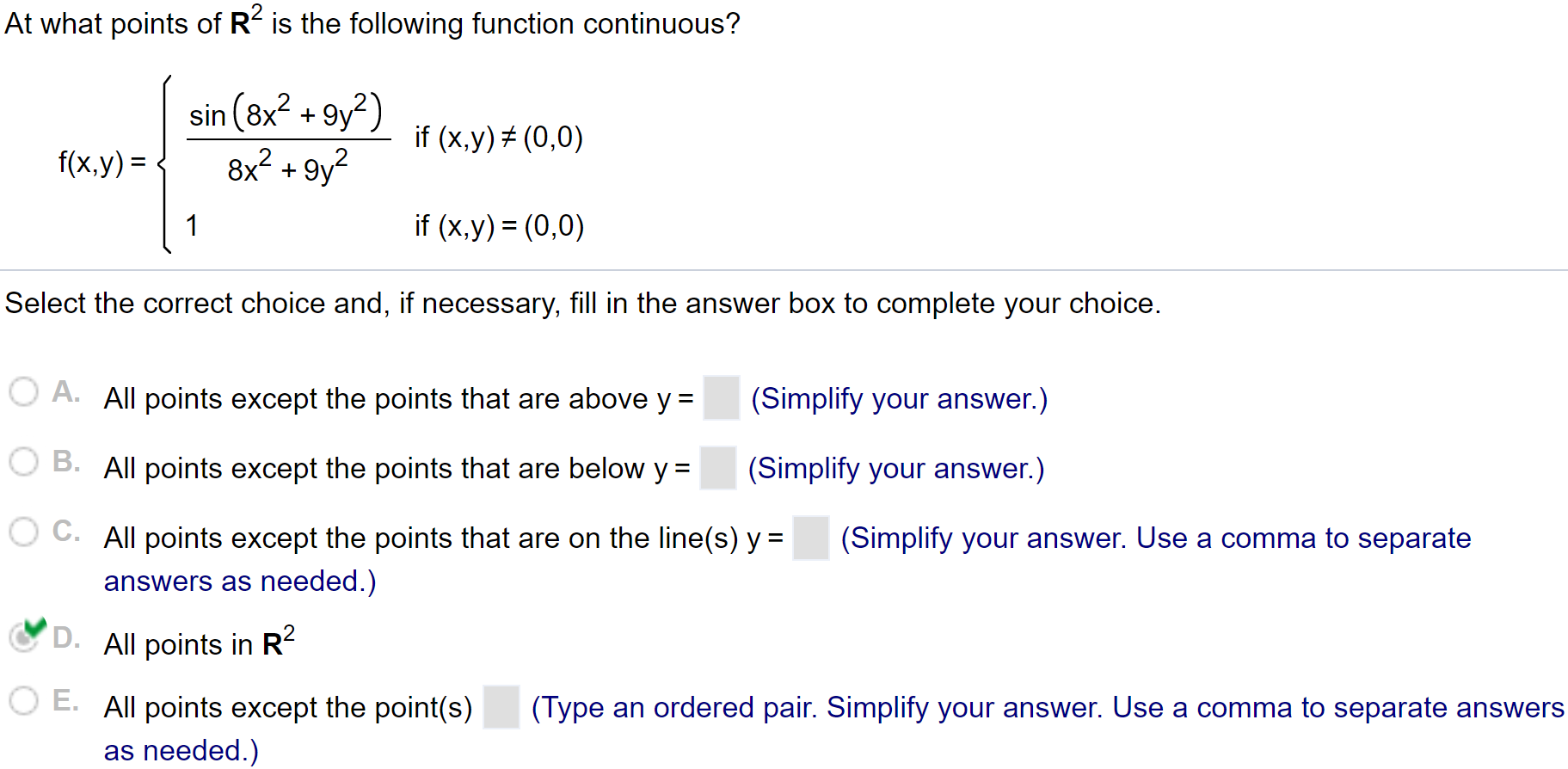 Solved At what points of R2 is the following function | Chegg.com