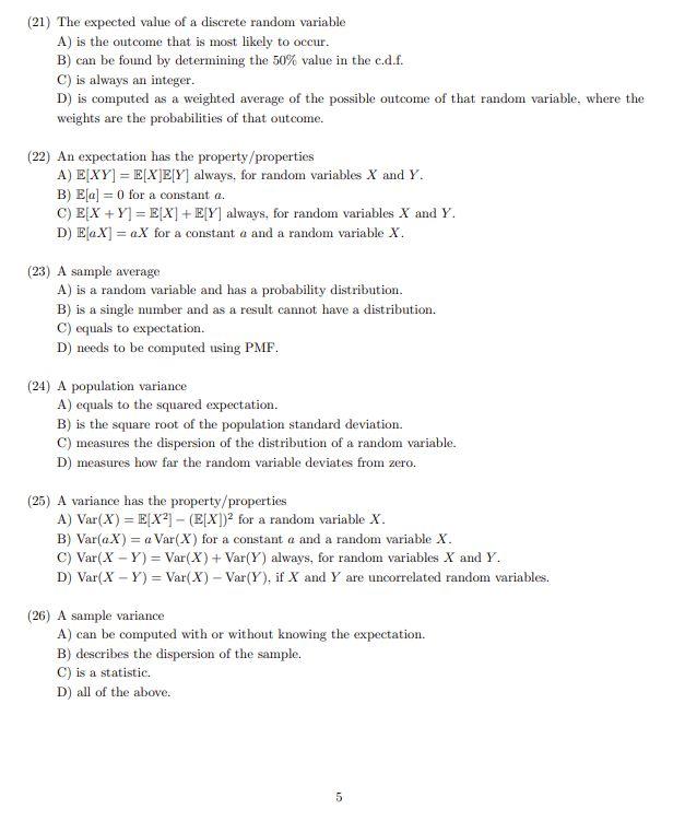 Solved (21) The expected value of a discrete random variable | Chegg.com