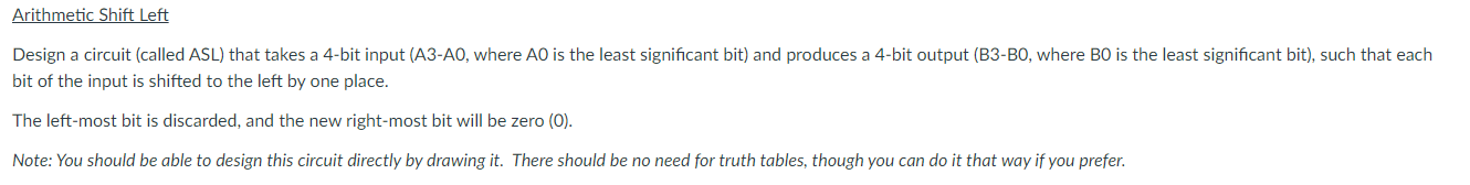 Arithmetic Shift Left Design a circuit (called ASL) | Chegg.com