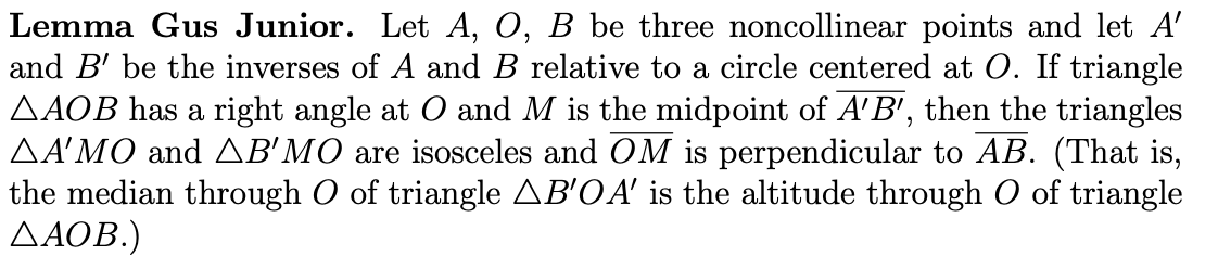 Solved Lemma Gus Junior. Let A,O,B be three noncollinear | Chegg.com