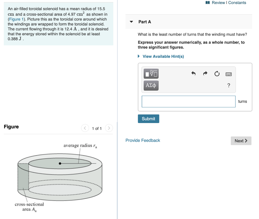 Solved A Review | Constants An air-filled toroidal solenoid | Chegg.com