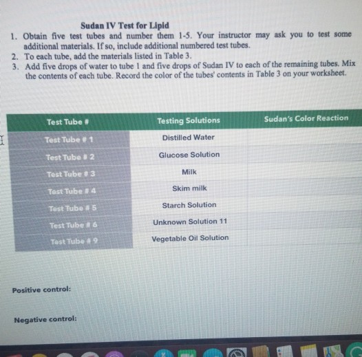 Solved Sudan IV Test for Lipid 1. Obtain five test tubes and | Chegg.com