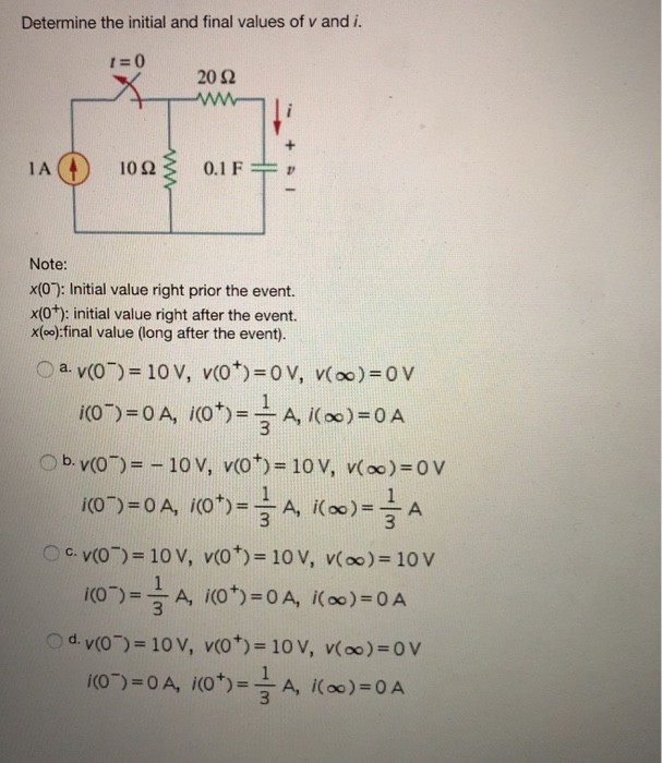 Solved Determine the initial and final values of v and i. | Chegg.com
