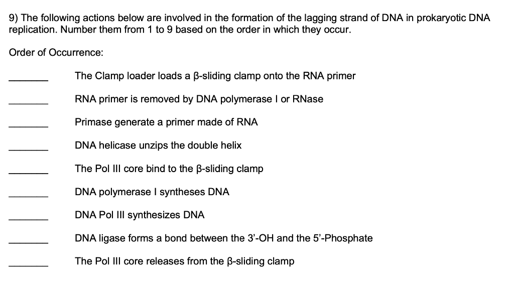 Solved 9) The following actions below are involved in the | Chegg.com