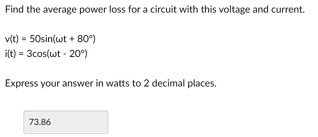 Solved Find the average power loss for a circuit with this | Chegg.com