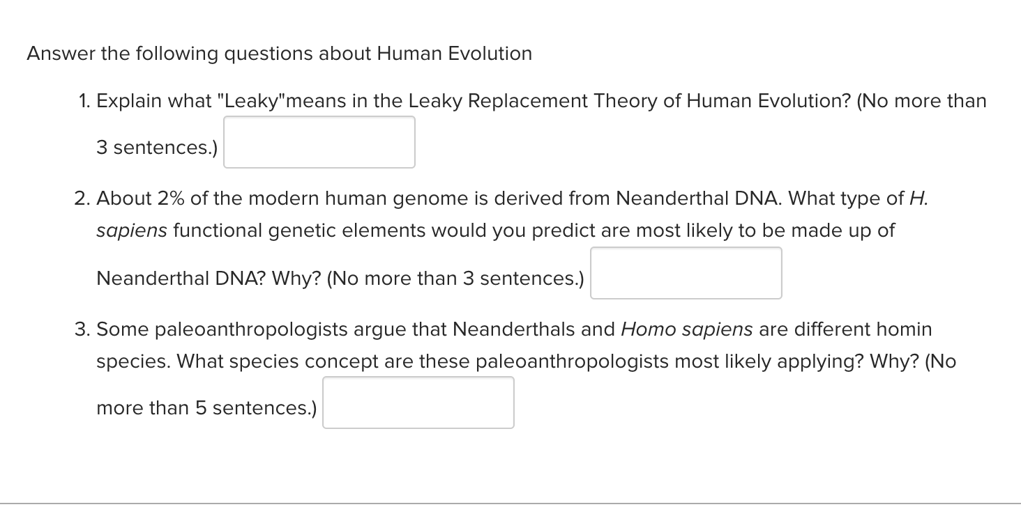 Solved Answer the following questions about Human Evolution | Chegg.com