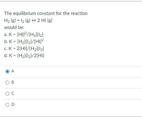 Solved The equilibrium constant for the reaction H2( g)+I2( | Chegg.com