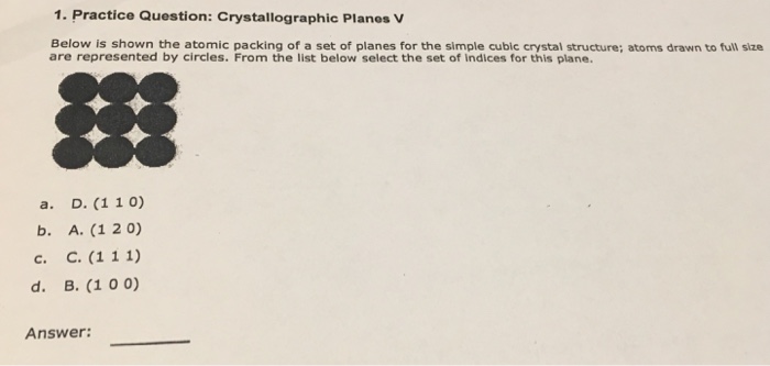 Solved 1. Practice Question: Crystallographic Planes V Below | Chegg.com