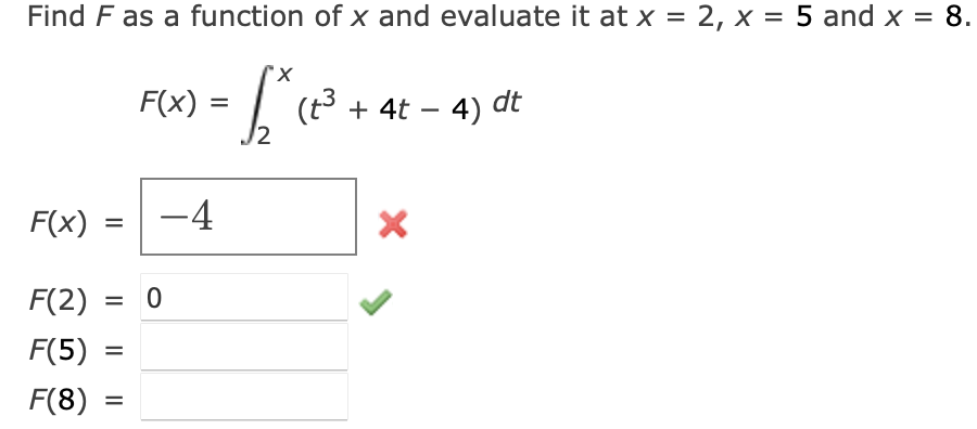 Solved Find F as a function of x and evaluate it at x = 2, x | Chegg.com
