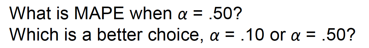 Solved What is MAPE when a = .50? Which is a better choice, | Chegg.com