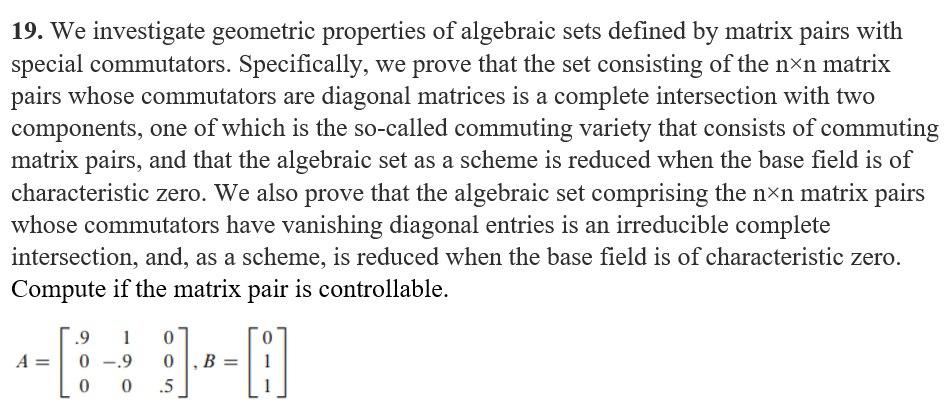 Solved 19. We investigate geometric properties of algebraic | Chegg.com