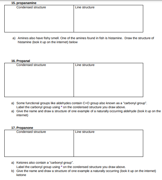 Solved 15. propanamine Condensed structure Line structure a) | Chegg.com