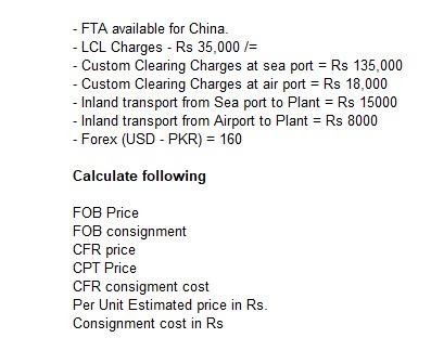 Solved - FTA available for China. - LCL Charges - Rs | Chegg.com