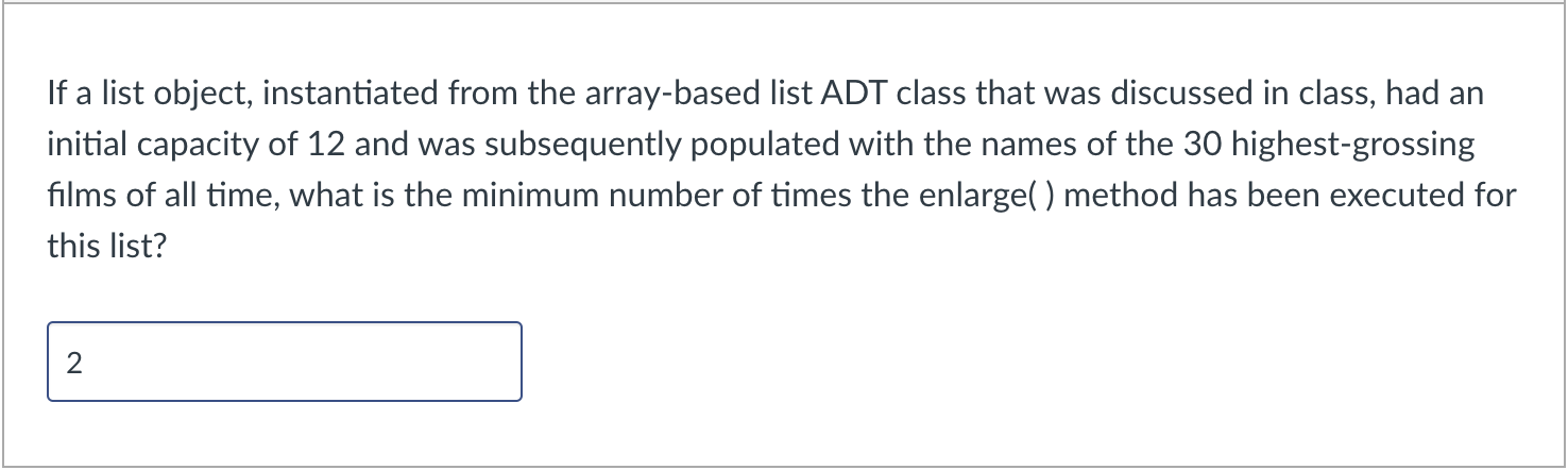 Solved Which of the list ADT operations specified in | Chegg.com