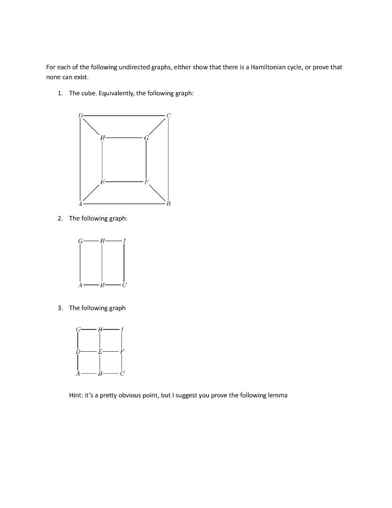 Solved For each of the following undirected graphs, either | Chegg.com