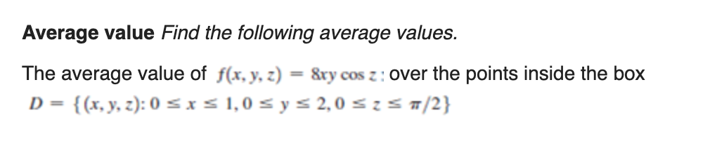 Solved Average value Find the following average values. The | Chegg.com