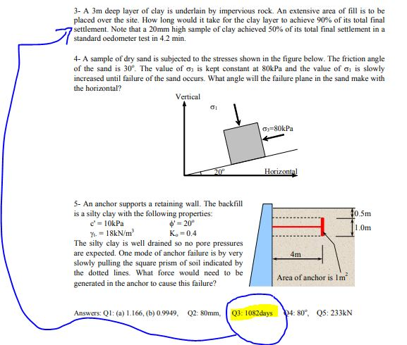 Solved 3- A 3m deep layer of clay is underlain by impervious | Chegg.com