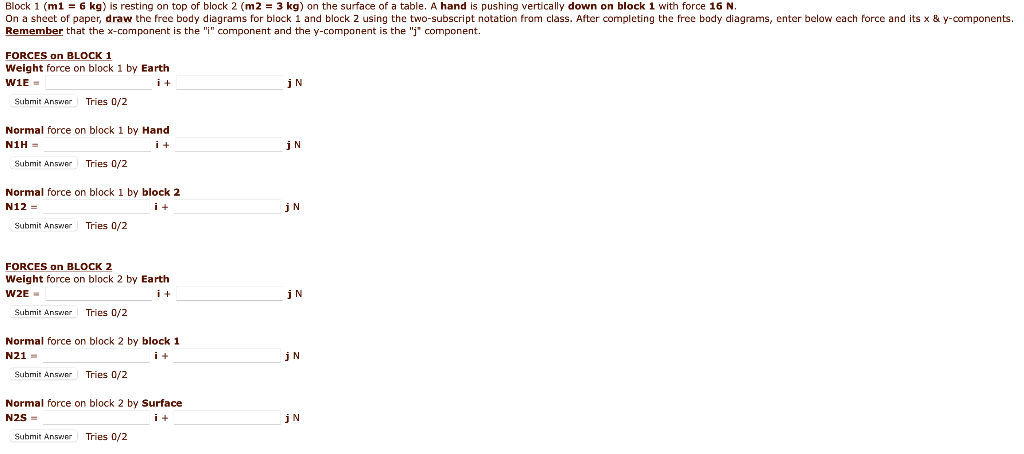 Solved Block 1 (m1 = 6 kg) is resting on top of block 2 (m2 | Chegg.com
