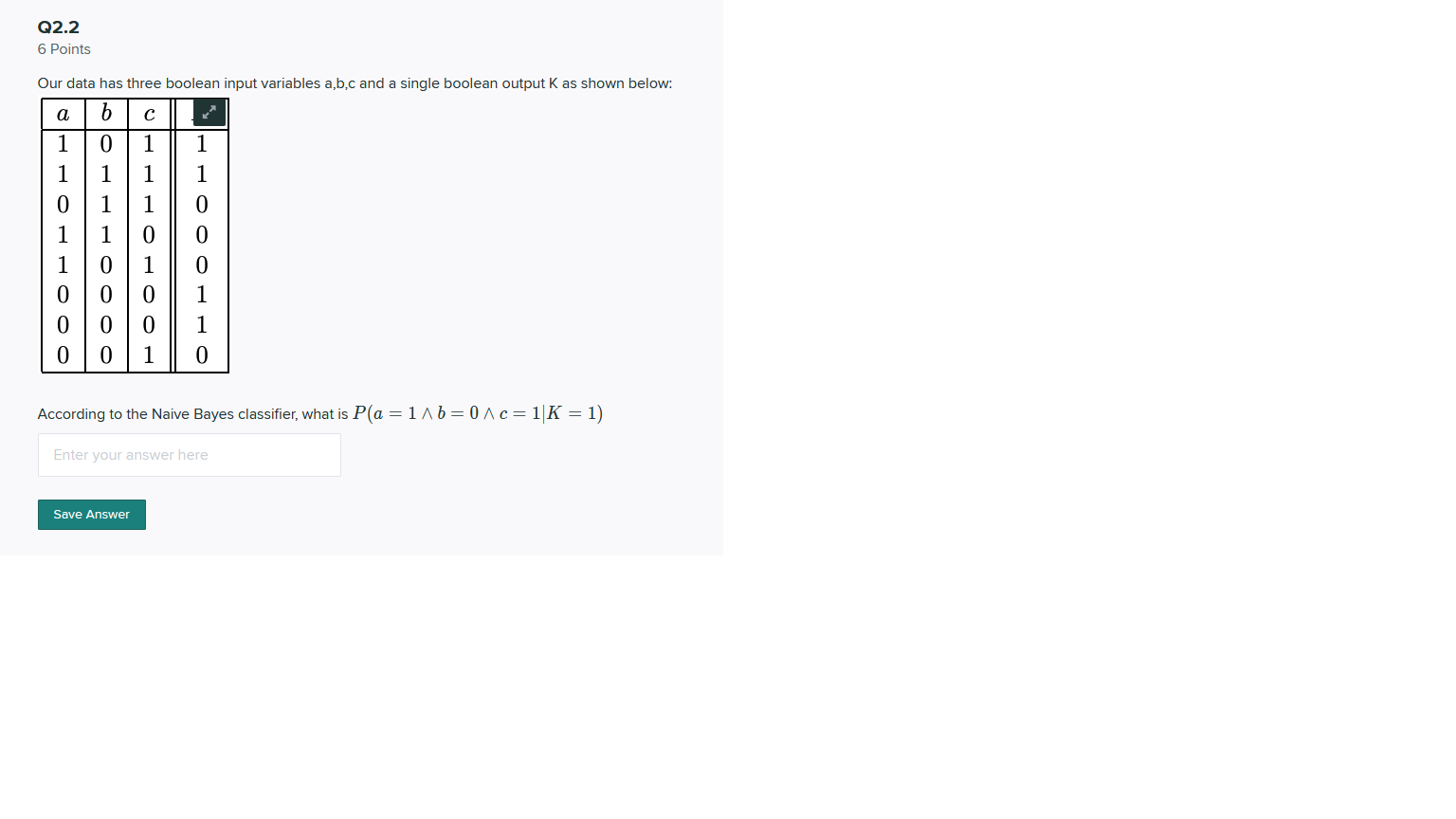 Solved Q2.2 6 Points Our data has three boolean input | Chegg.com