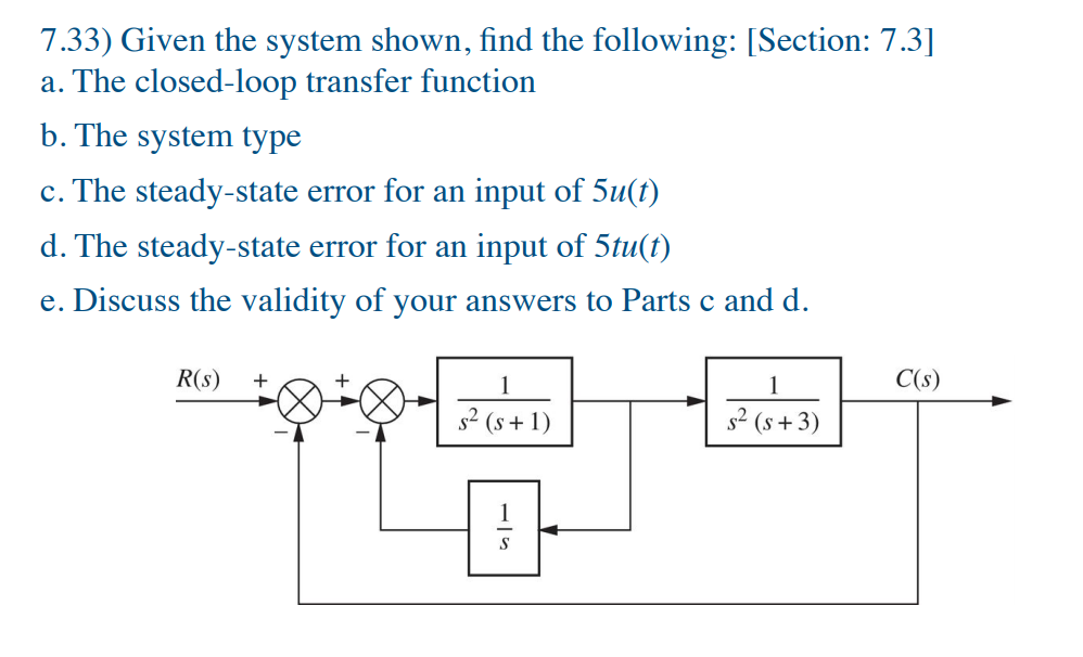 Solved 7.33) Given the system shown, find the following: | Chegg.com